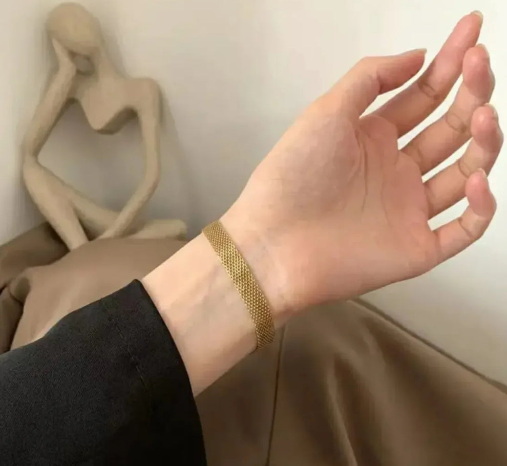 Stainless steel Gold mesh chain bracelet – Aliyar Zaviyar