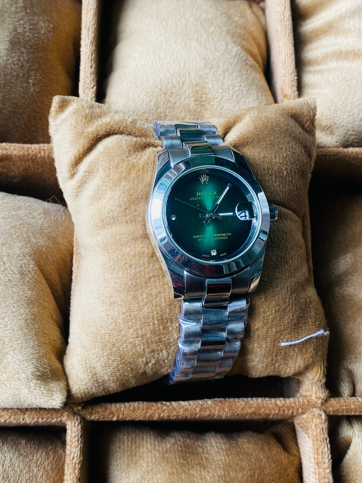 Perpetual Silver Emerald Dial Diamanté Watch – Aliyar Zaviyar