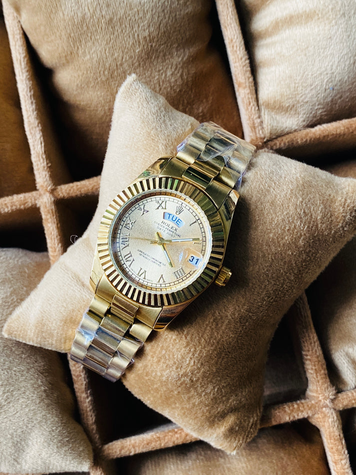 Perpetual Golden Braided Golden Dial Classic Roman Watch – Aliyar Zaviyar